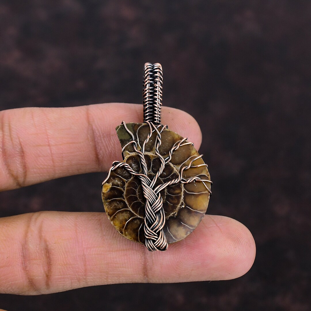 Tree of Life Ammonite Fossil Pendant Copper Wire Wrapped Pendant Copper ...