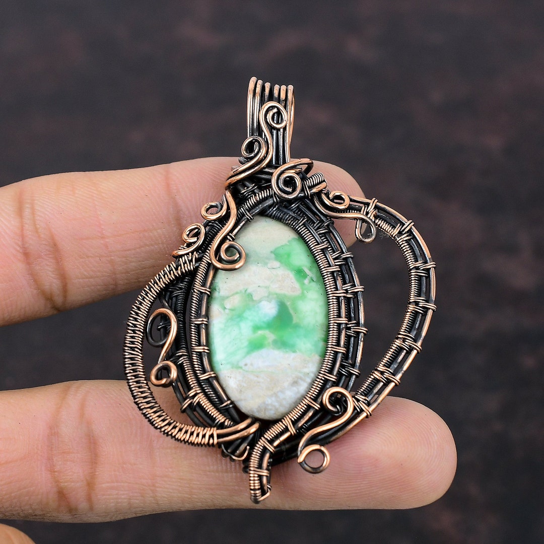 Variscite Gemstone Pendant Copper Wire Wrapped Pendant Variscite Copper ...