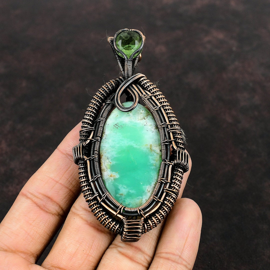 Chrysoprase Copper Pendant Copper Wire Wrapped Pendant Handmade ...