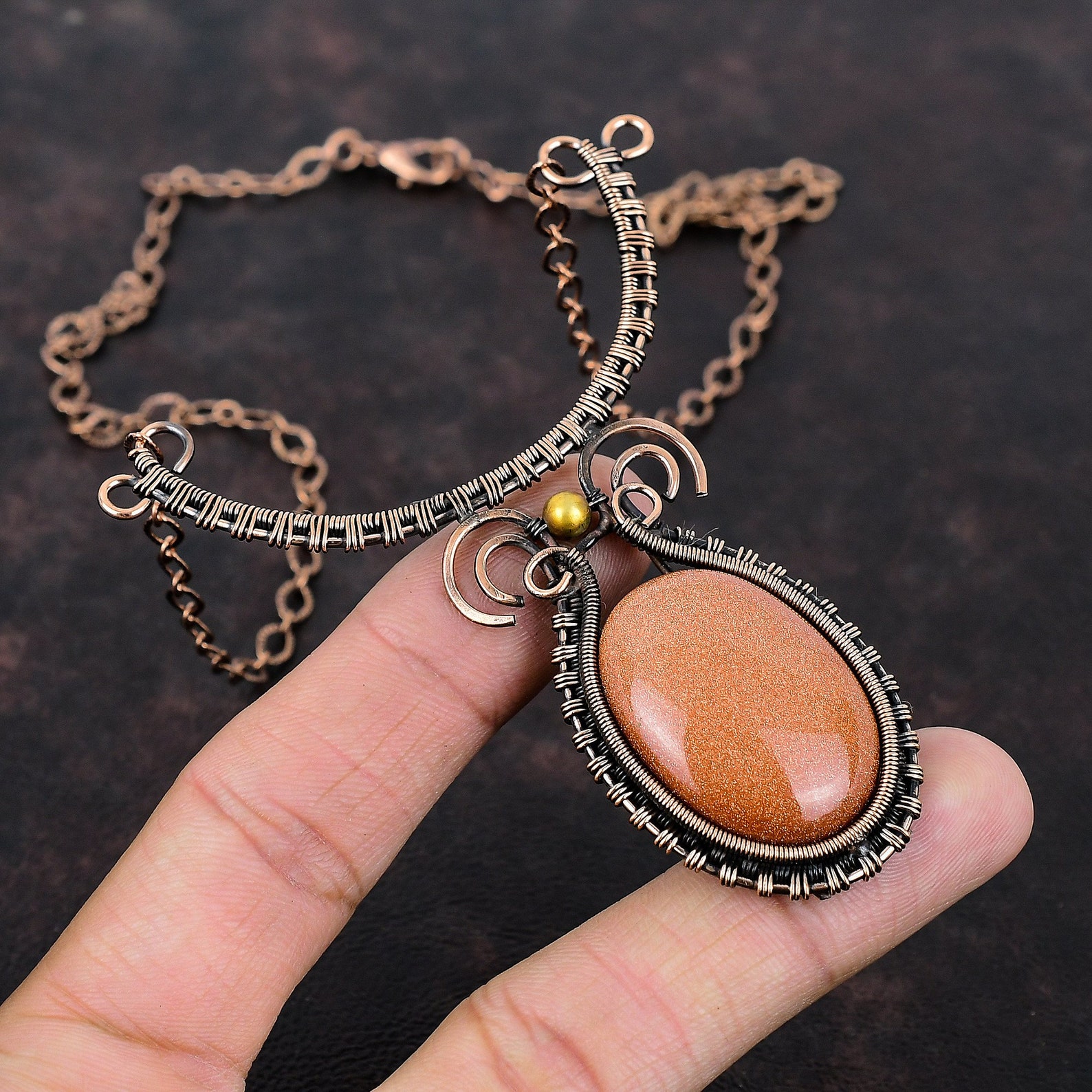 Sun Sitara Necklace Copper Wire Wrapped Adjustable Necklace Gemstone ...