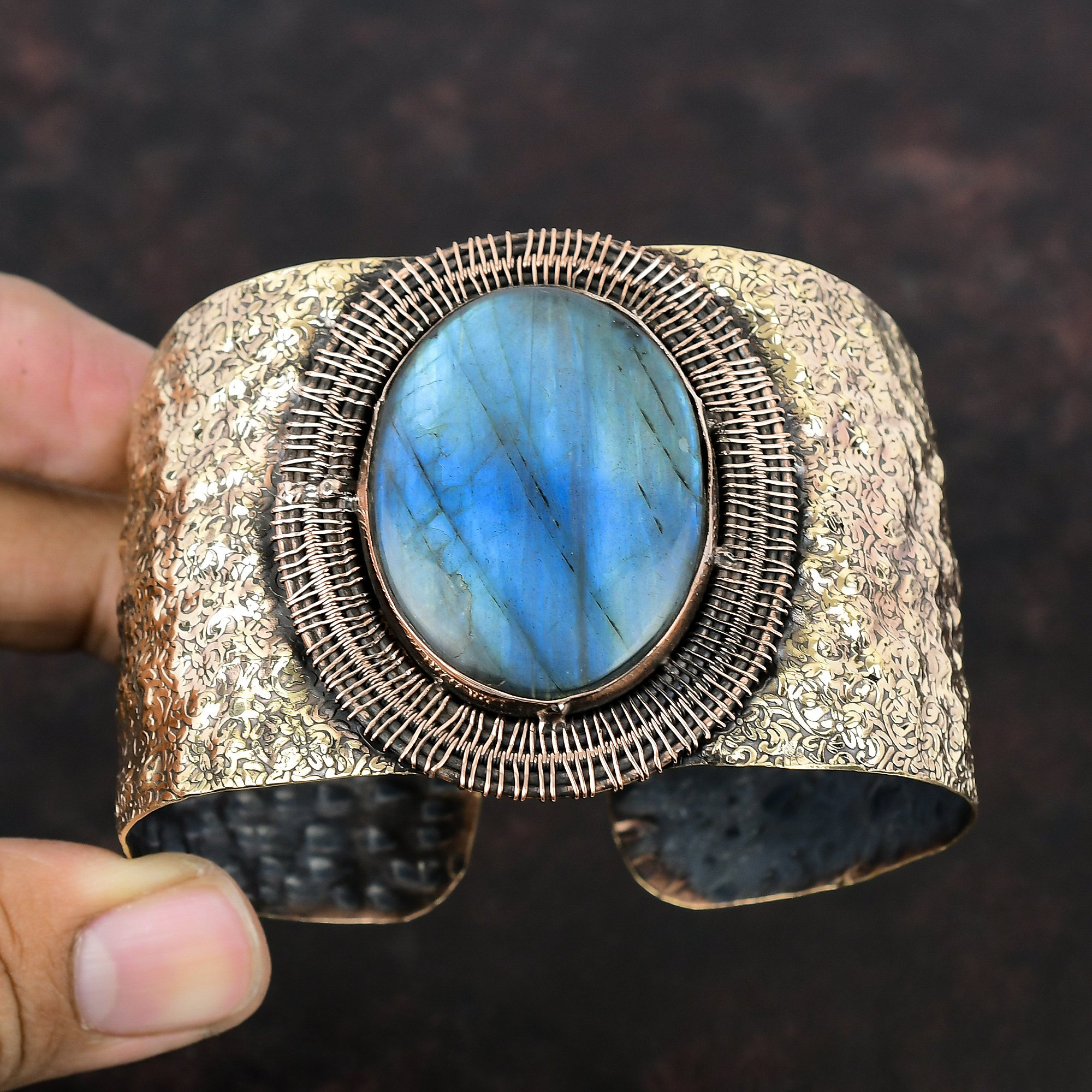Labradorite Cuff Bracelet Copper Wire Wrapped Jewelry Adjustable ...