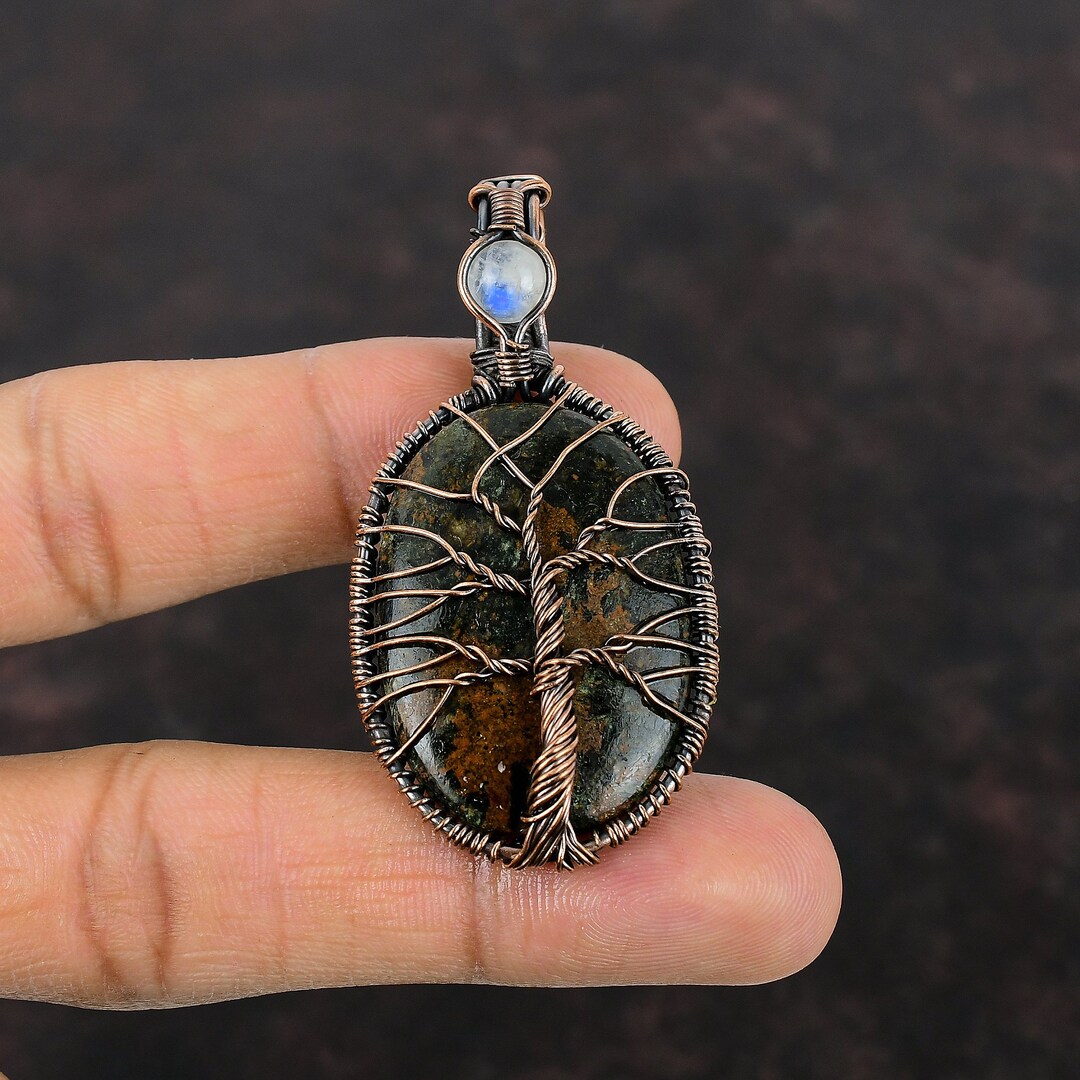 Tree of Life Spessartine Garnet in Limestone Pendant Copper Wire ...