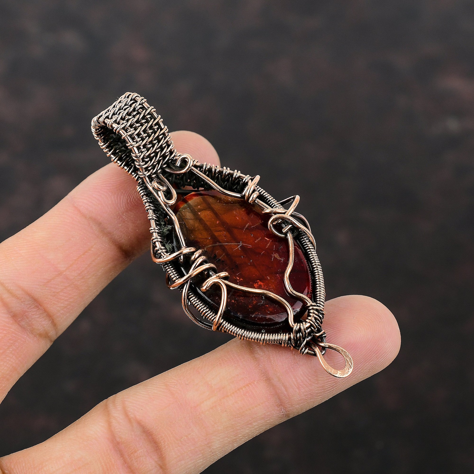Red Fire Labradorite Pendant Copper Wire Wrapped Pendant Handmade ...