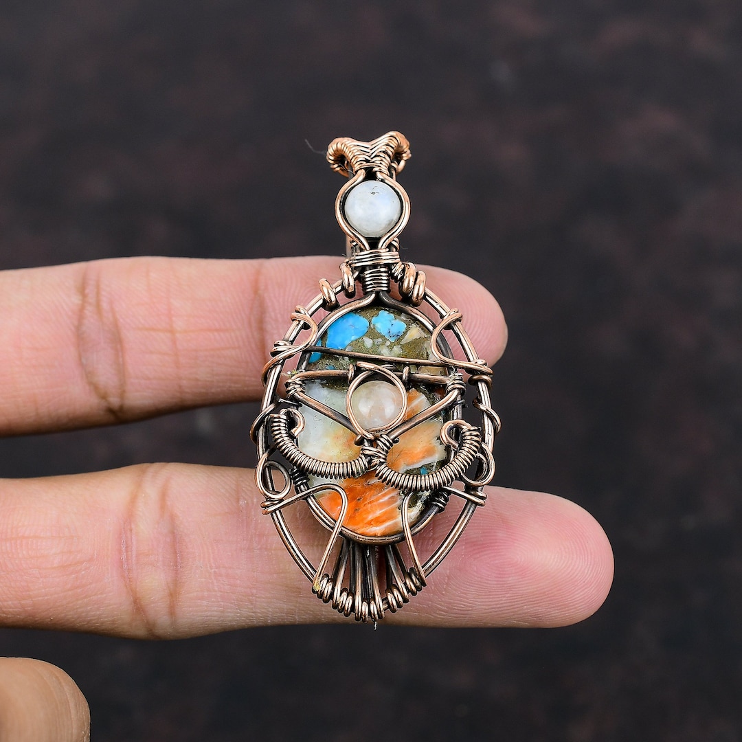 Evil Eye Spiny Oyster Copper Turquoise Pendant Copper Wire Wrapped ...