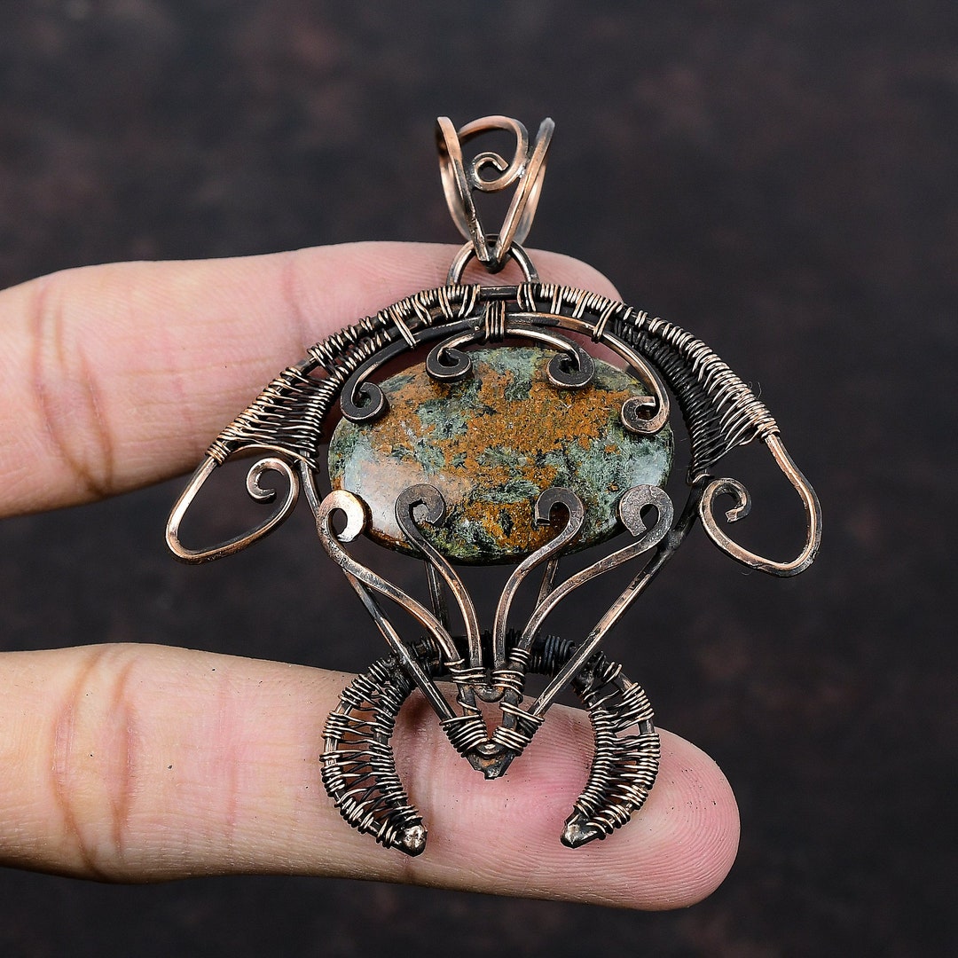 Spessartine Garnet in Limestone Pendant Copper Wire Wrapped Tortoise ...