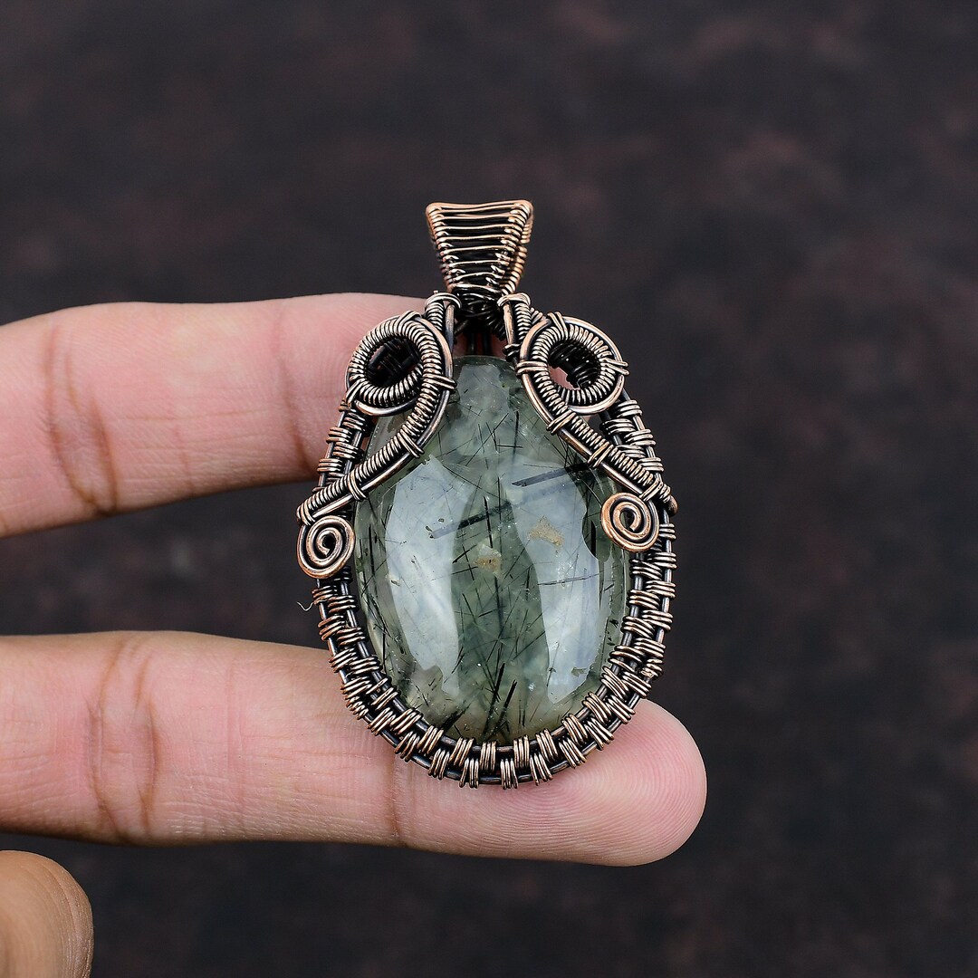 Moss Prehnite Pendant Copper Wire Wrapped Pendant Moss Prehnite ...