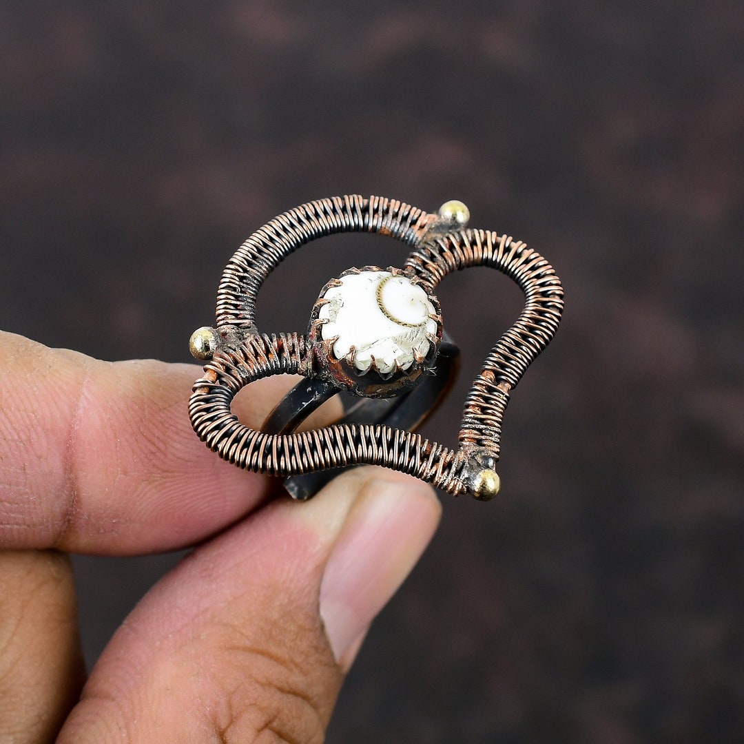 Shiva Eye Shell Ring Copper Wire Wrapped Ring Adjustable Handmade Ring ...