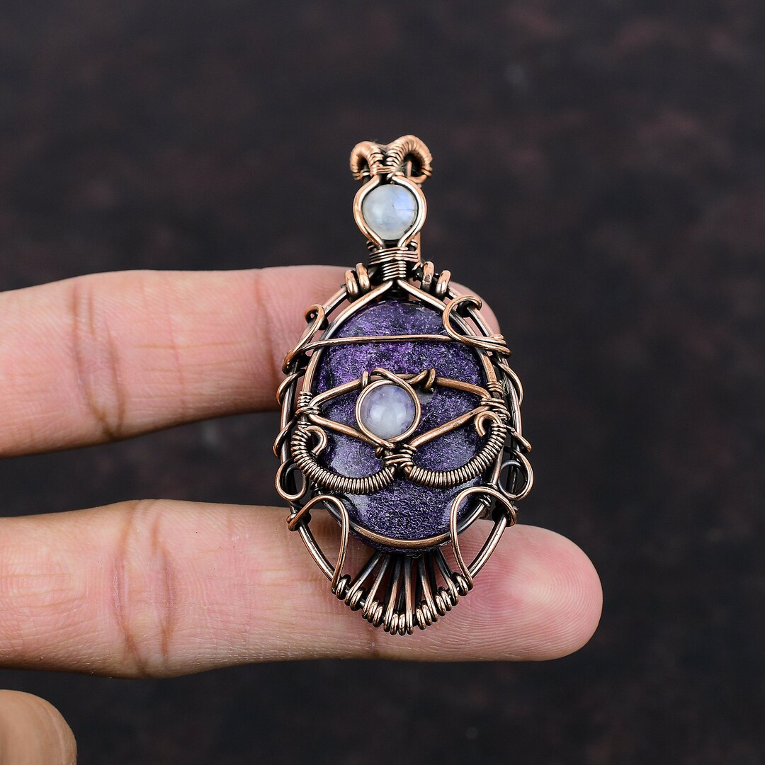 Evil Eye Purpurite Pendant Copper Wire Wrapped Pendant Moonstone ...
