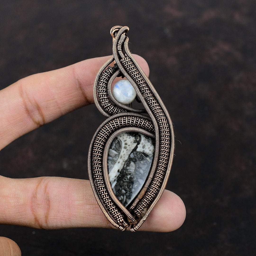 Ortho Fossil Pendant Copper Wire Wrapped Pendant Handmade Brand New ...