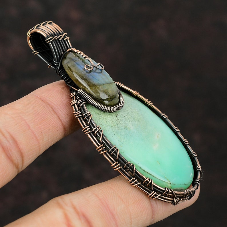 Chrysoprase Pendant Copper Wire Wrapped Pendant Labradorite Jewelry ...