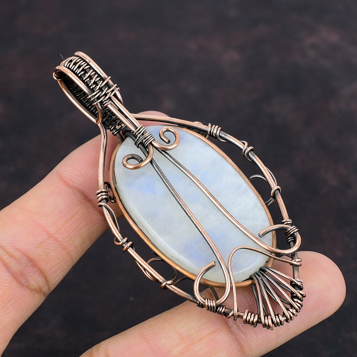 Tree of Life Rainbow Moonstone Pendant Copper Wire Wrapped Gemstone ...