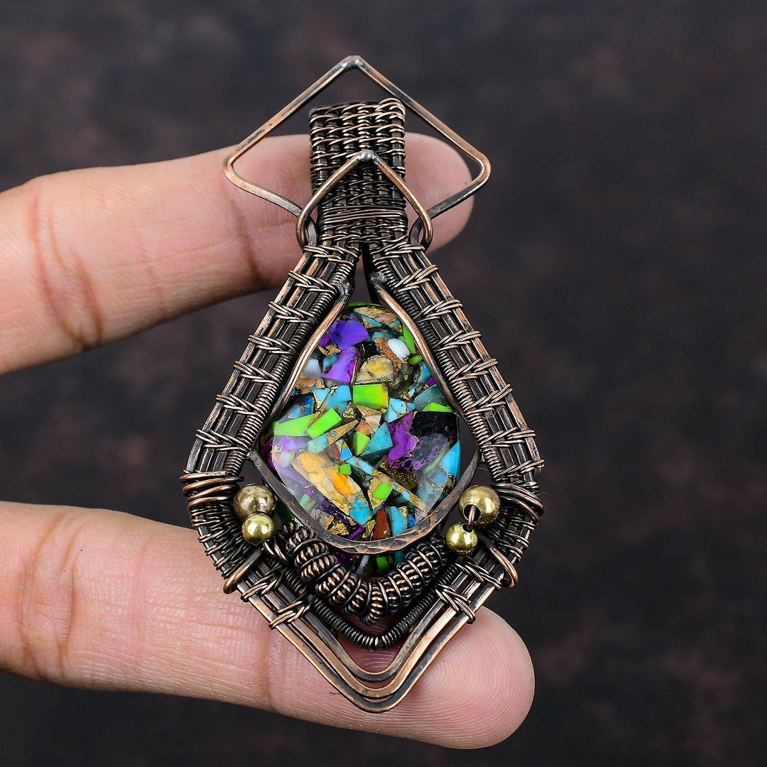 Fiesta Kingman Turquoise Pendant Copper Wire Wrapped Gemstone Pendant ...