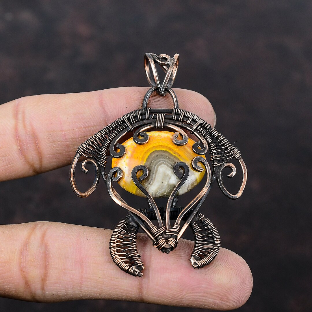 Bumble Bee Jasper Pendant Copper Wire Wrapped Pendant Genuine Gemstone ...