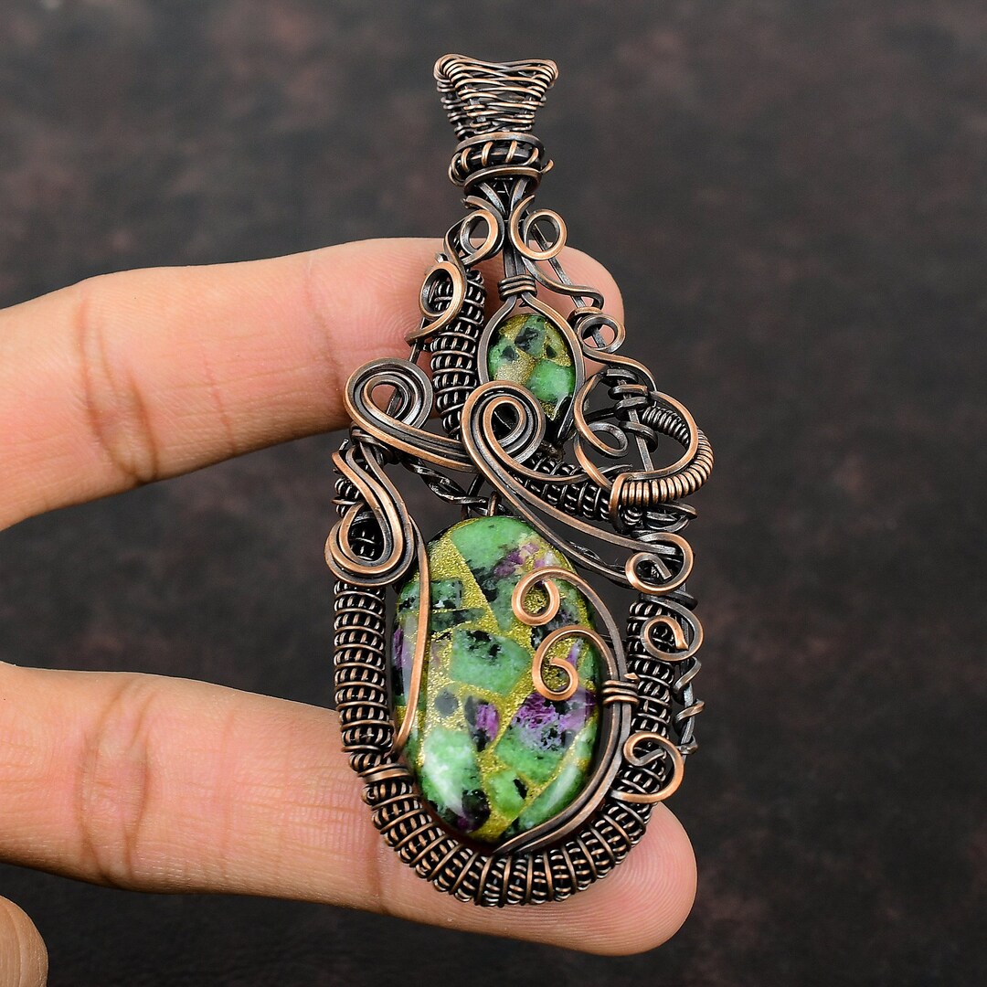 Copper Ruby Zoisite Pendant Copper Wire Wrapped Pendant Handmade ...