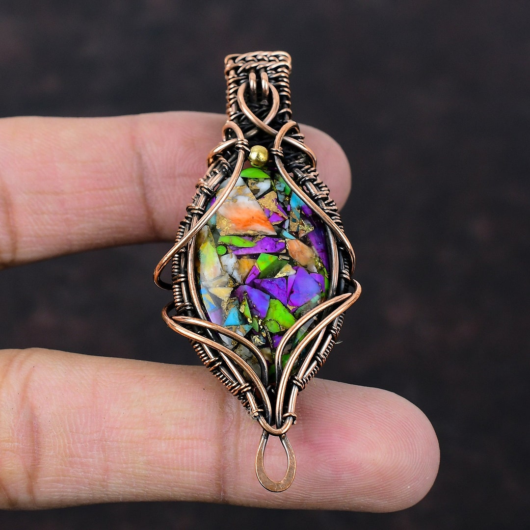 Fiesta Kingman Turquoise Pendant Copper Wire Wrapped Pendant Multi ...