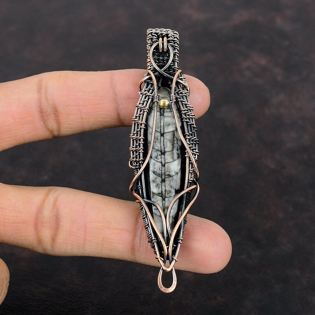 Orthoceras Fossil Pendant Copper Wire Wrapped Pendant Handmade Pendant ...
