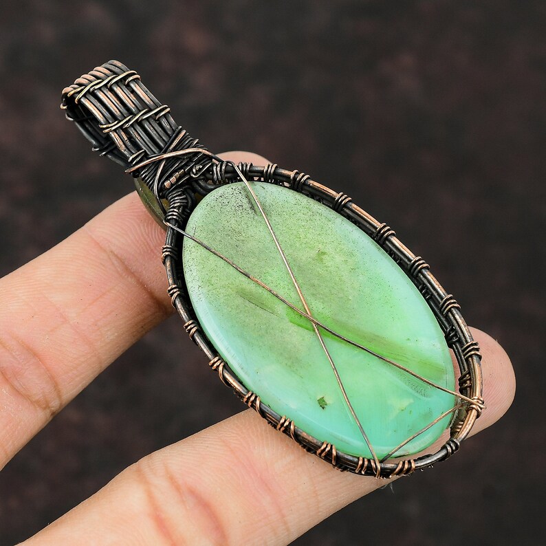 Chrysoprase Pendant Copper Wire Wrapped Pendant Labradorite Jewelry ...