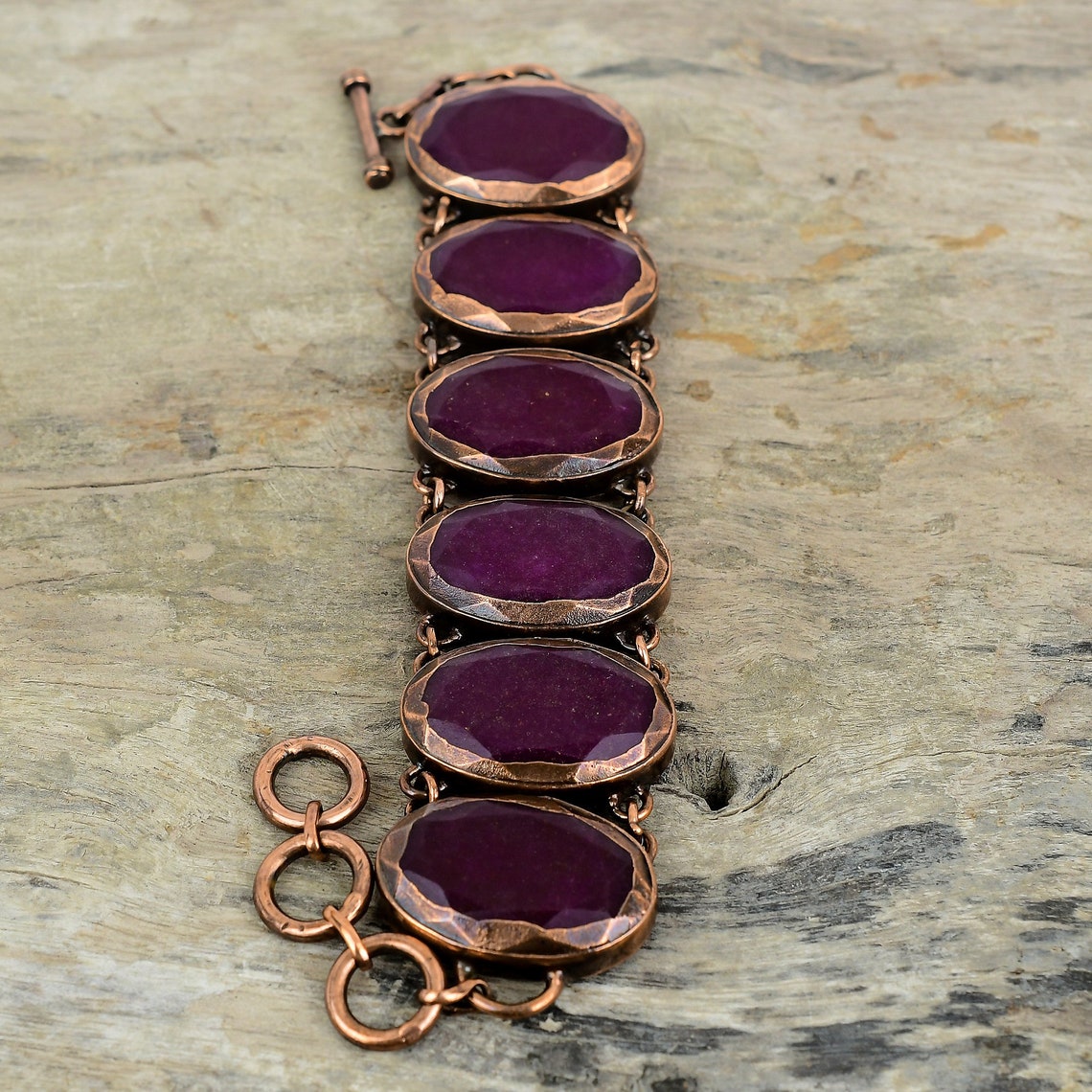 Faceted Kashmir Ruby Bracelet Electroformed Copper Bracelet Adjustable ...