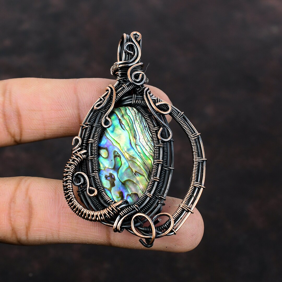 Abalone Shell Pendant Copper Wire Wrapped Jewelry Handmade Decent ...