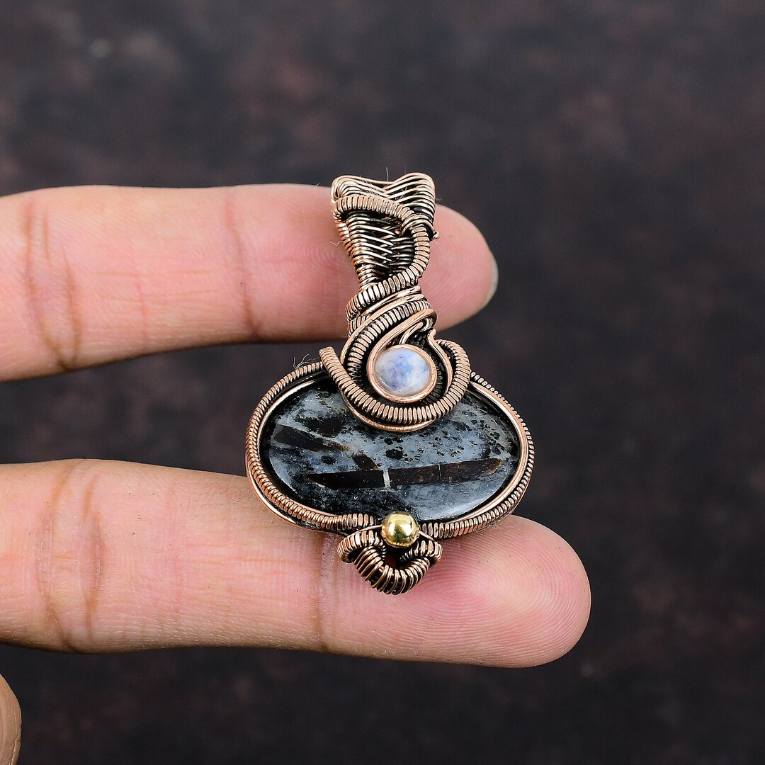 Astrophyllite Gemstone Pendant Copper Wire Wrapped Pendant Handmade ...