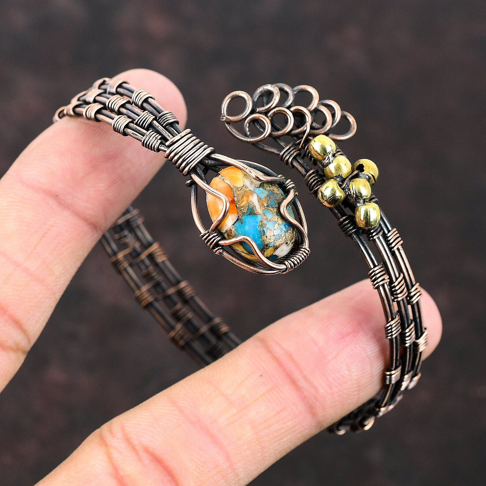 Spiny Oyster Copper Turquoise Cuff Bracelet Copper Wire - Etsy
