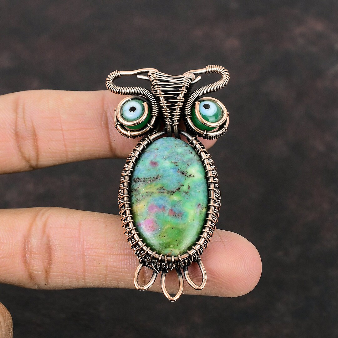 Ruby Fuchsite Pendant Green Color Evil Eye Pendant Copper Wire Wrapped ...