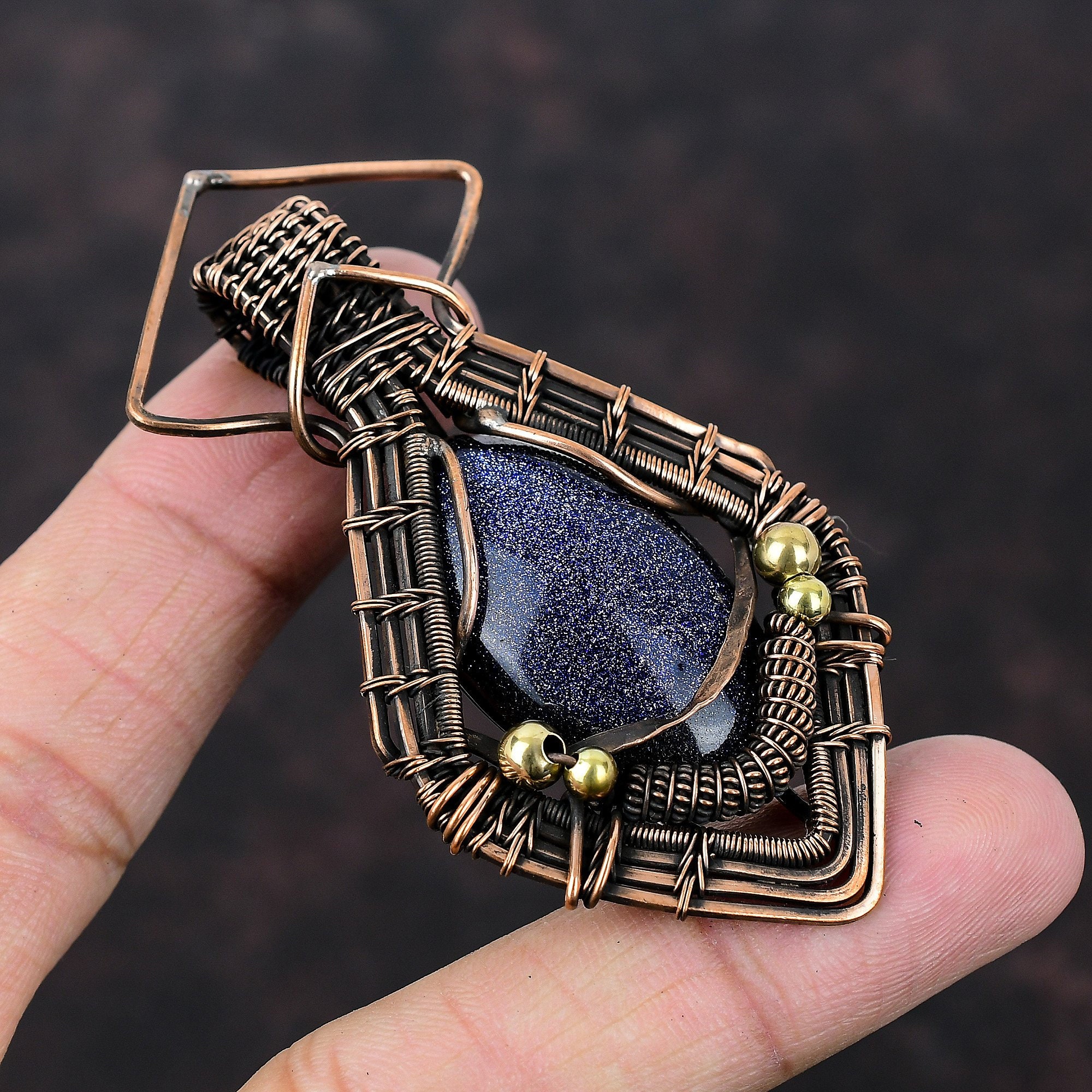 Blue Sunstone Pendant Copper Wire Wrapped Gemstone Pendant Handmade ...