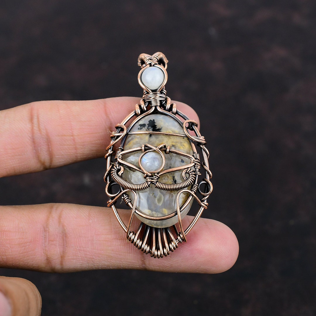 Evil Eye Plume Agate Pendant Copper Wire Wrapped Pendant Rainbow ...