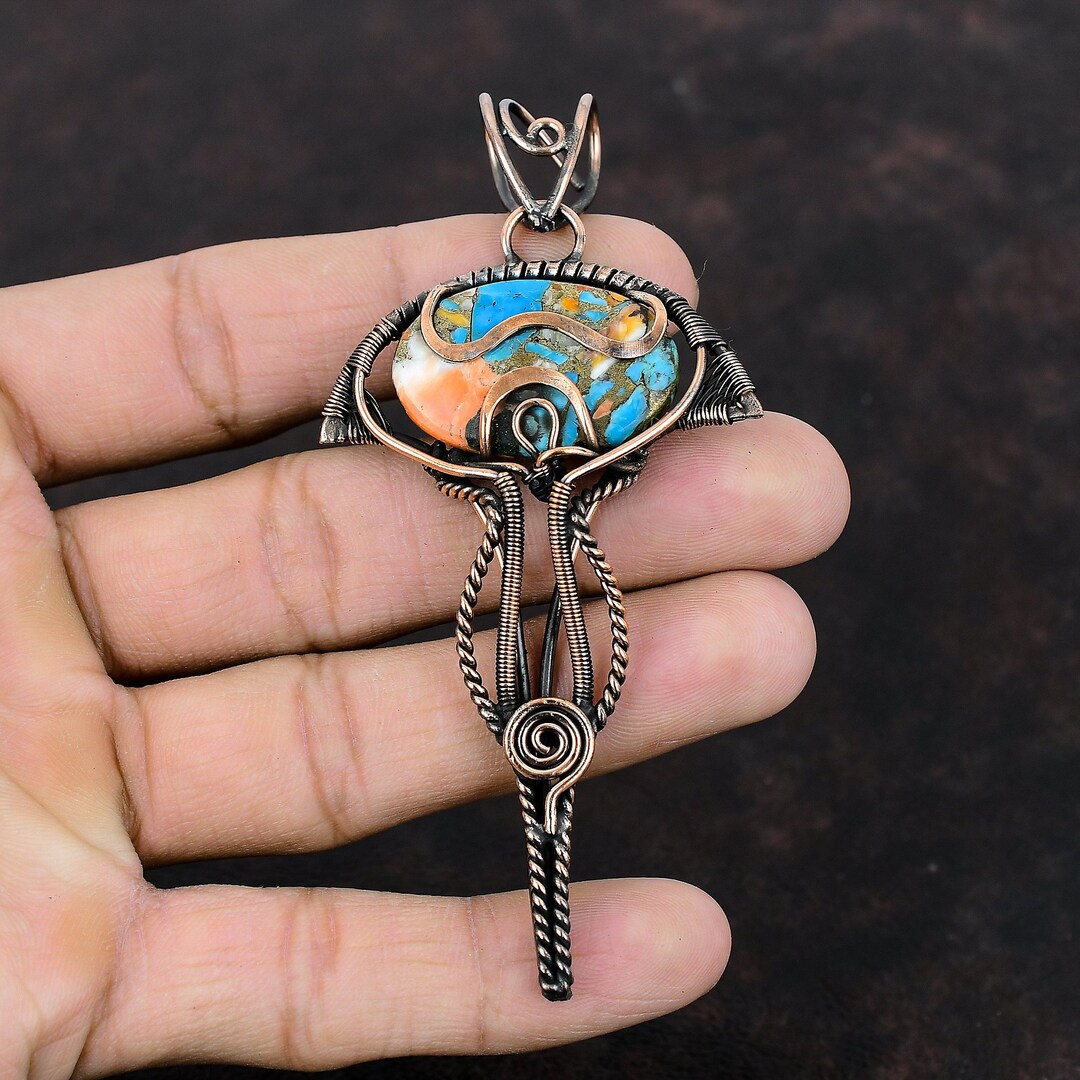 Spiny Oyster Copper Turquoise Pendant Copper Wire Wrapped Pendant ...