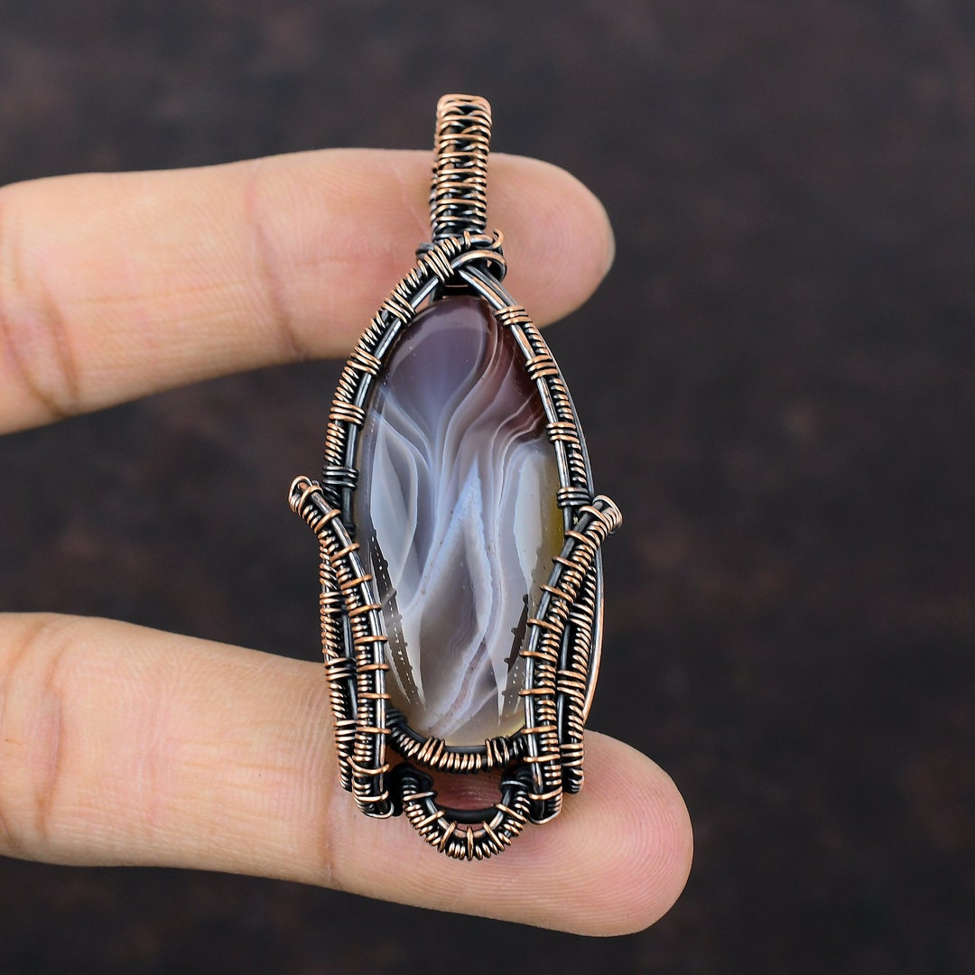 Crazy Lace Agate Pendant Copper Wire Wrapped Pendant Handmade Gemstone ...