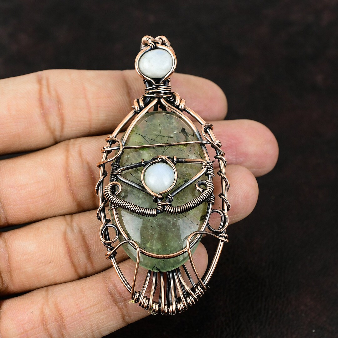 Evil Eye Moss Prehnite Copper Wire Wrapped Pendant Handmade Pendant ...