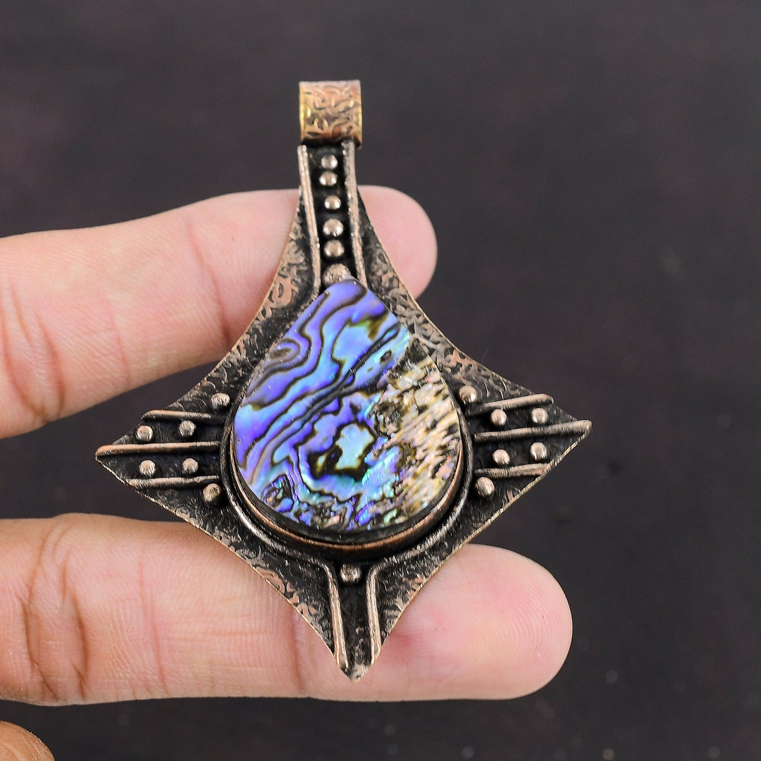 Abalone Shell Pendant Copper Pendant Handmade Pendant Natural Abalone ...