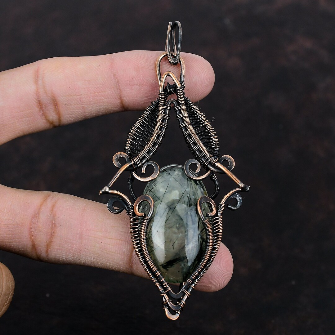 Moss Prehnite Pendant Copper Wire Wrapped Pendant Moss Prehnite Jewelry ...