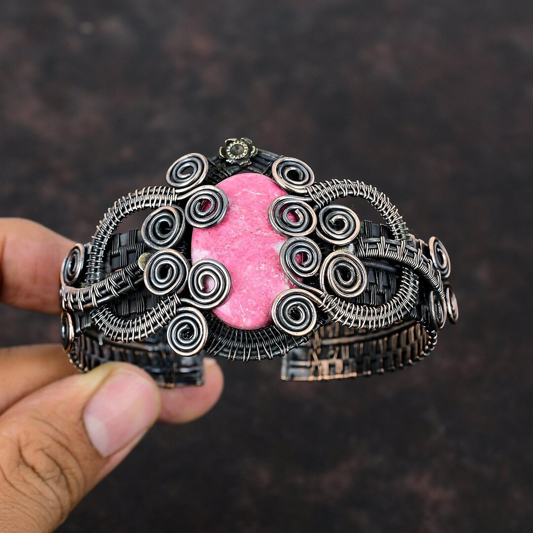 Thulite Bangle Copper Wire Wrapped Jewelry Adjustable Cuff Bracelet ...