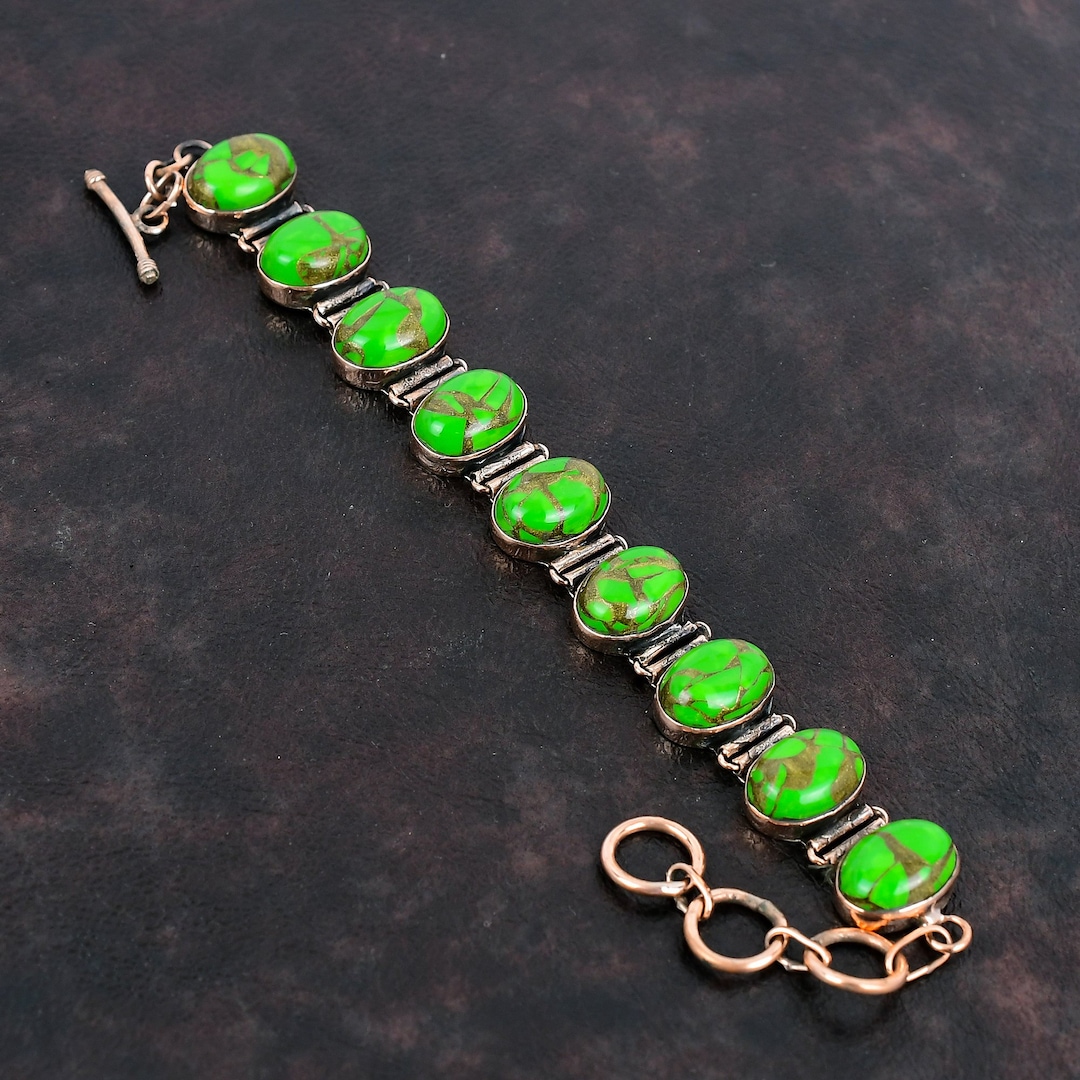 Copper Green Turquoise Bracelet Copper Bracelet Adjustable Chain ...