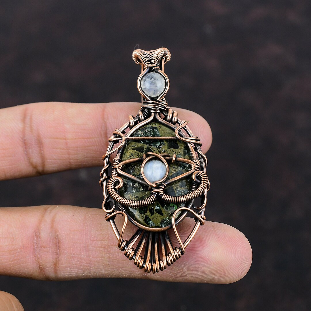 Evil Eye Copper Seraphinite Pendant Copper Wire Wrapped Gemstone ...