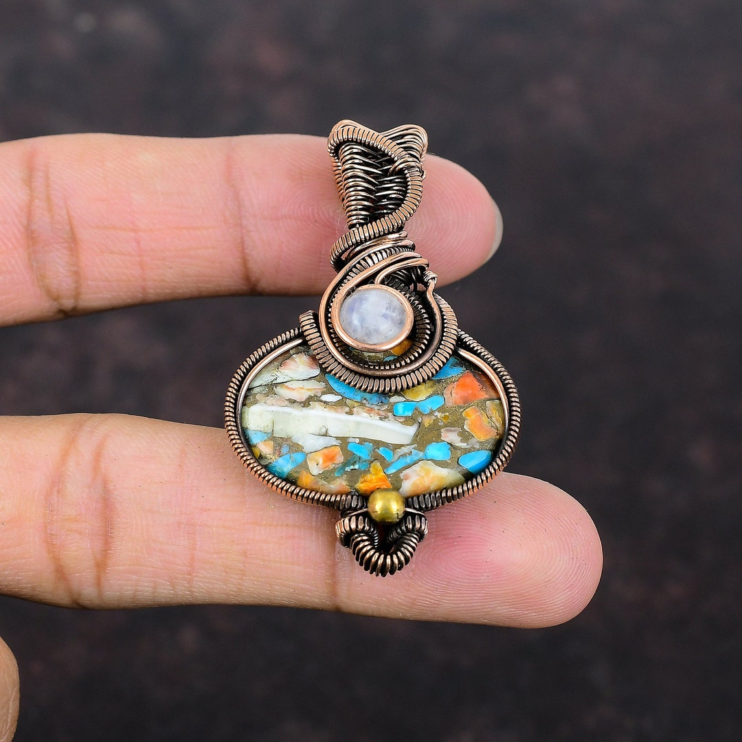 Spiny Oyster Copper Turquoise Pendant Copper Wire Wrapped Gemstone ...