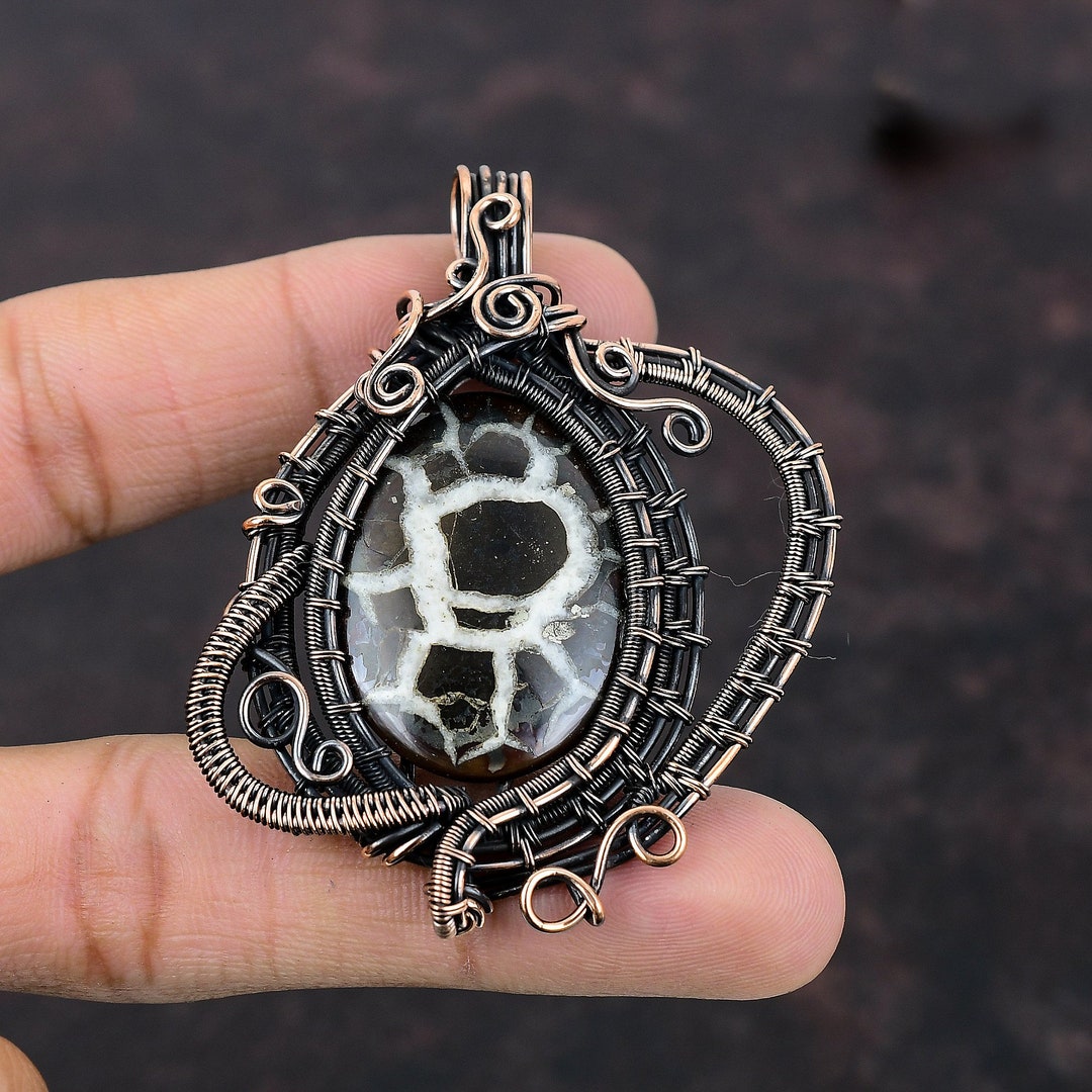 Moroccan Mud Crack Fossil Pendant Copper Wire Wrapped Pendant Handmade ...
