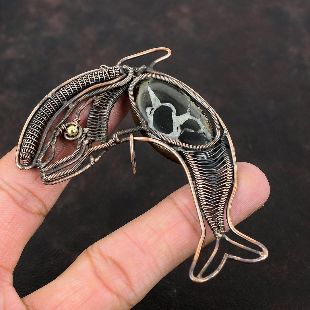 Moroccan Mud Crack Fossil Pendant Copper Wire Wrapped Pendant Fish ...