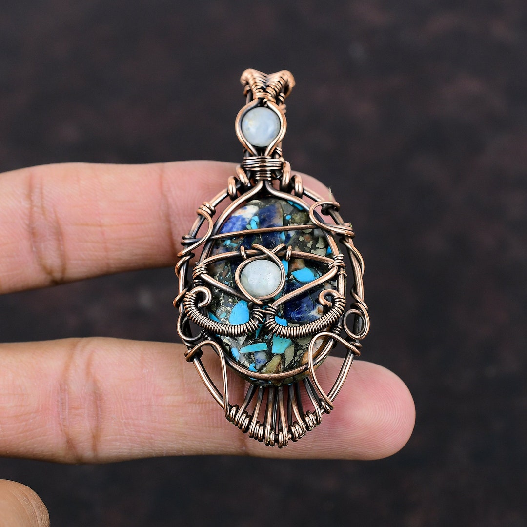 Evil Eye Copper Multi Turquoise Pendant Copper Wire Wrapped Pendant ...