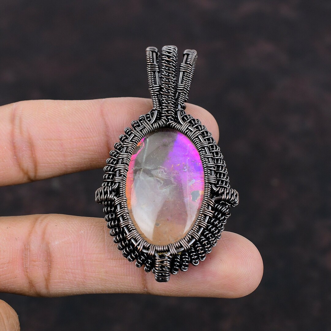 Rainbow Mystic Opal Pendant Copper Wire Wrapped Pendant Handmade Brand ...