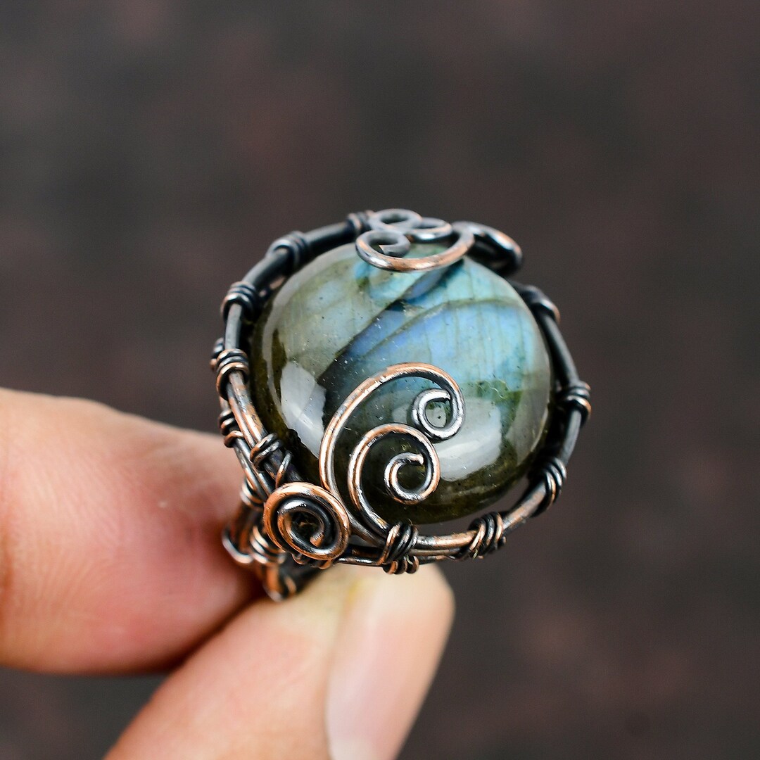 Copper Wire Wrapped Gemstone Ring Copper Ring Size 6 Copper Wire Rings ...