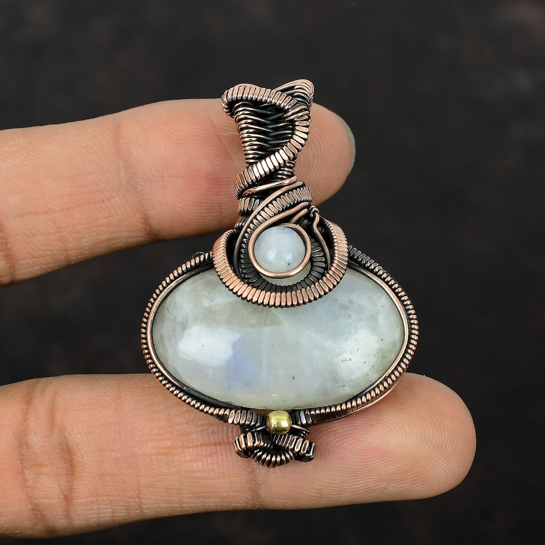 Rainbow Moonstone Pendant Copper Wire Wrapped Gemstone Pendant ...