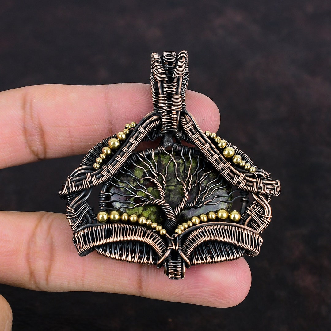 Tree of Life Dragon Bloodstone Pendant Copper Wire Wrapped Gemstone ...