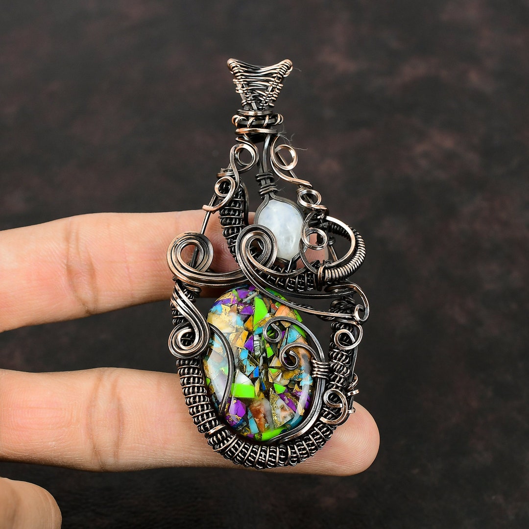 Fiesta Kingman Turquoise Pendant Copper Wire Wrapped Gemstone Pendant ...