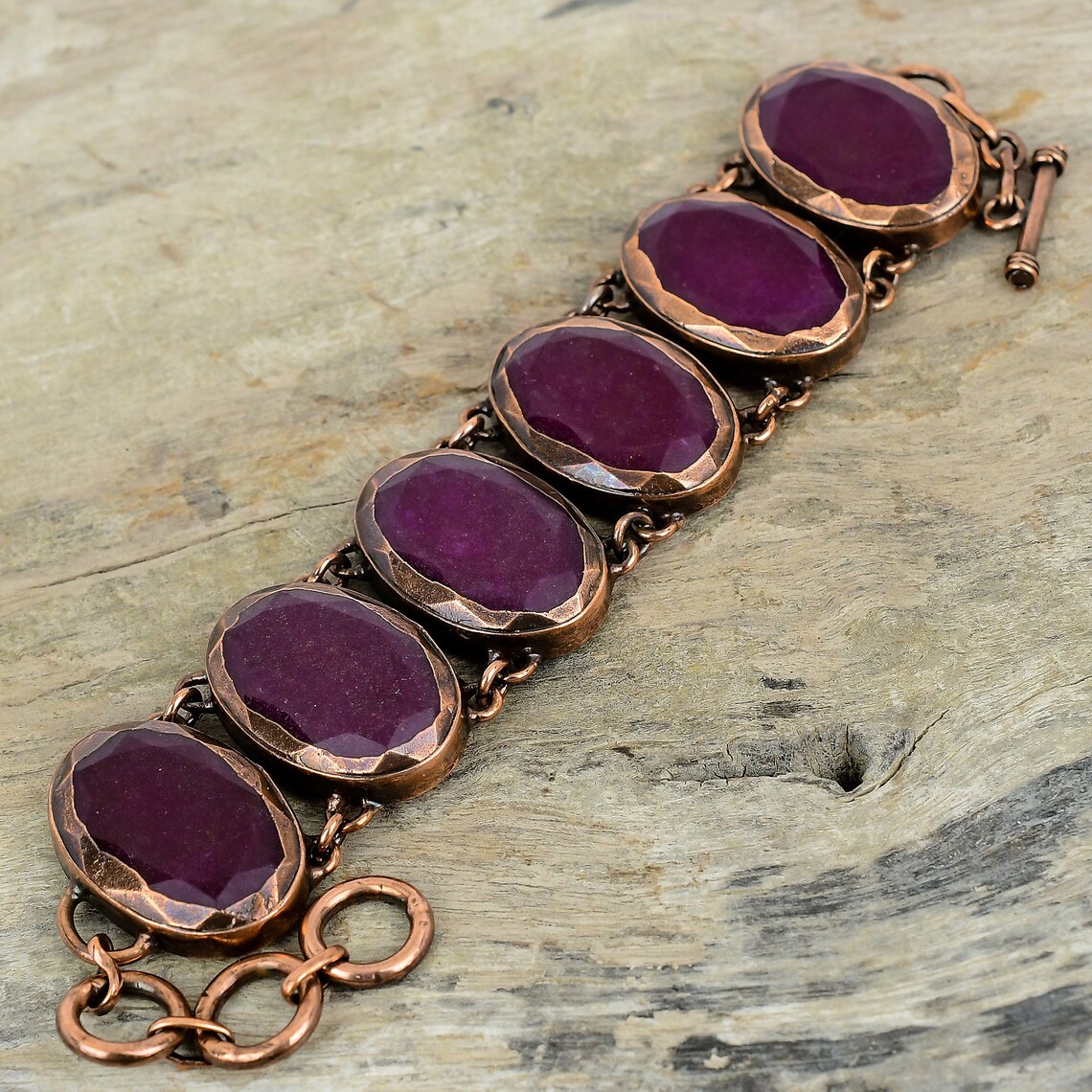 Faceted Kashmir Ruby Bracelet Electroformed Copper Bracelet Adjustable ...