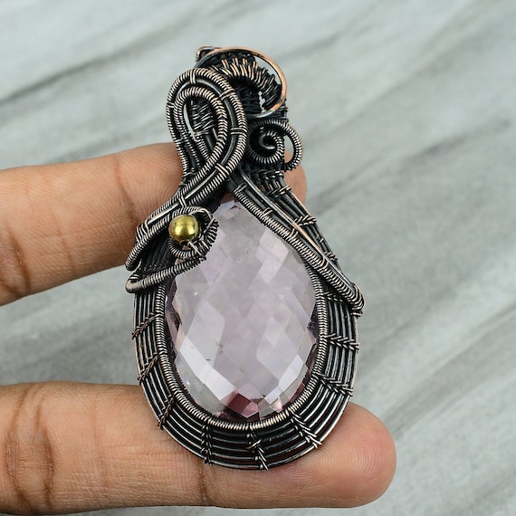Pink Kunzite Copper Pendant Copper Wire Wrapped Jewelry - Etsy