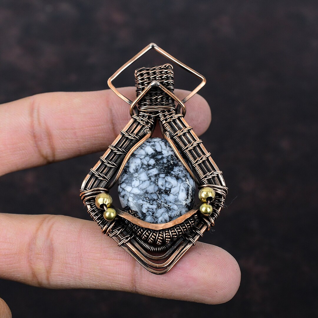Pinolith Jasper Pendant Copper Wire Wrapped Pendant Original Gemstone ...