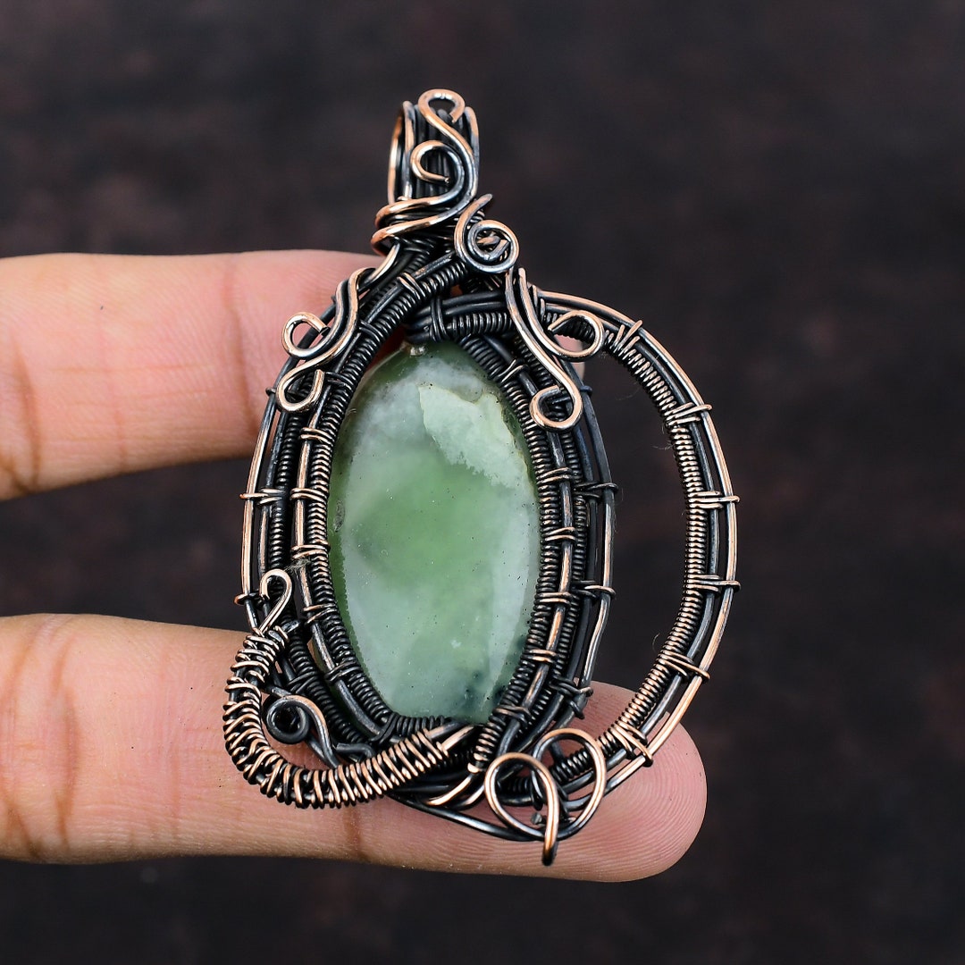 Prehnite Pendant Copper Wire Wrapped Pendant Handmade Decent Pendant ...