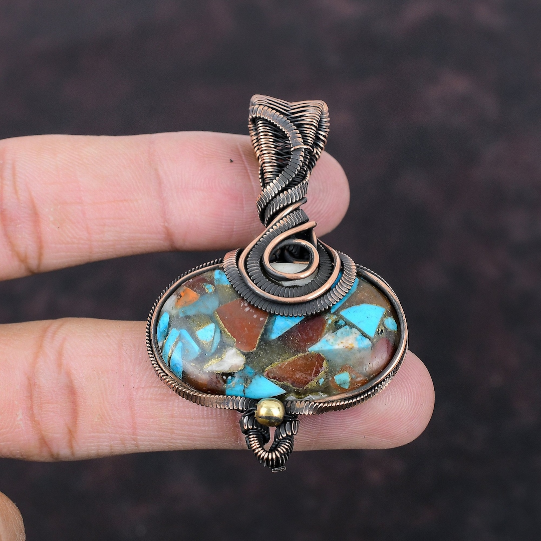 Spiny Oyster Copper Turquoise Pendant Copper Wire Wrapped Gemstone ...